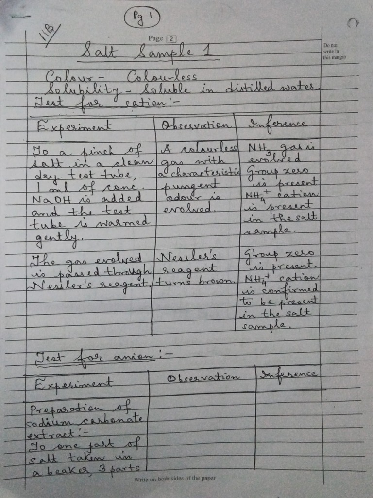 Salt Samples (1-5) - Chemistry - 11B | PDF