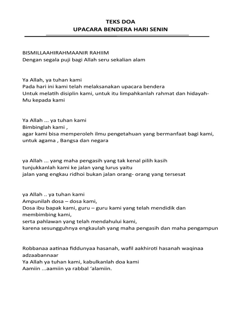 Teks Doa Upacara Senin Rutin | PDF