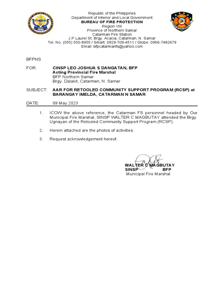 Aar RCSP 2023 (Brgy Imelda) | PDF | Firefighting | Government