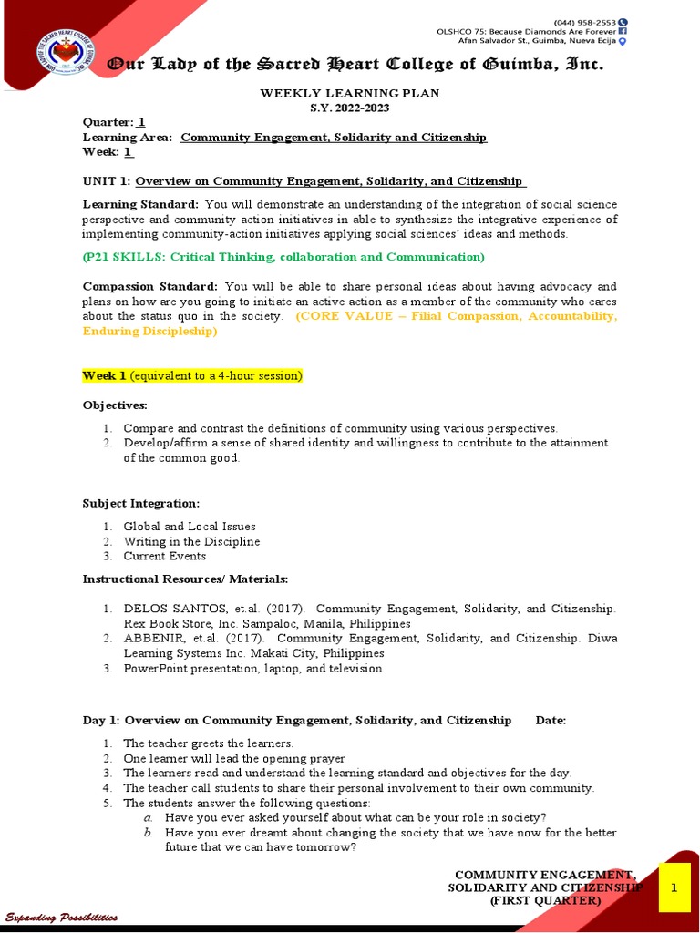 Grade 12 Community Engagement Plan | PDF | Learning | Community