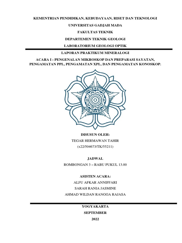 Laporan Praktikum Mineralogi Optik. Acara 1 : PENGENALAN MIKROSKOP DAN ...