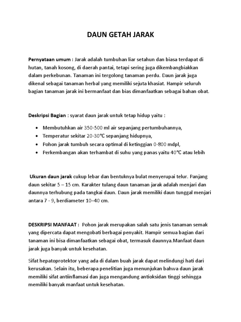 Daun Getah Jarak | PDF