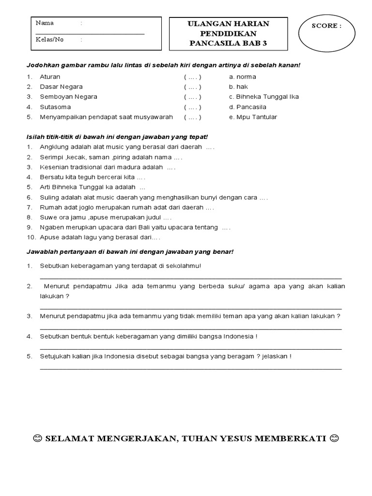 Ulangan Pendidikan Pancasila Bab 3 | PDF