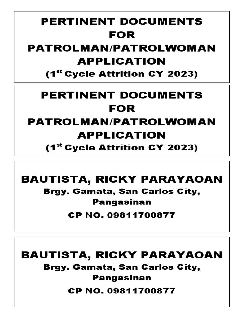 Patrolman/Patrolwoman Application Docs | PDF