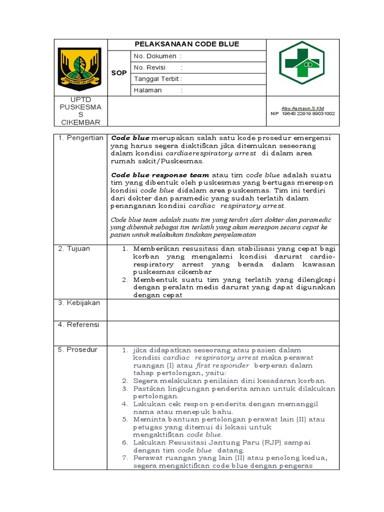 SOP Code Blue Puskesmas Cikembar | PDF