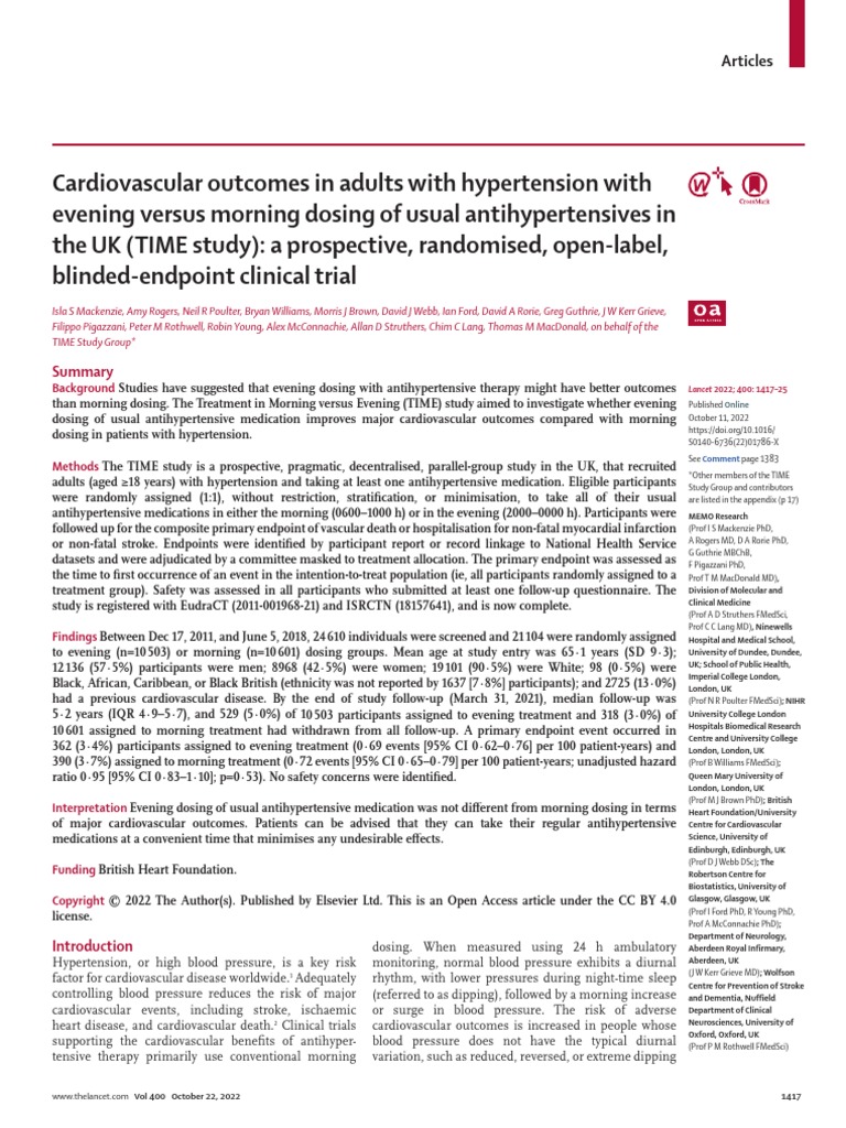 Cardiovascular Outcomes in Adults With Hypertension With Evening Versus ...