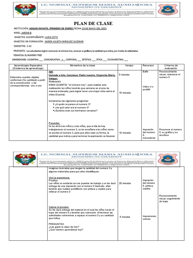 PLAN DE CLASE Jardin | PDF