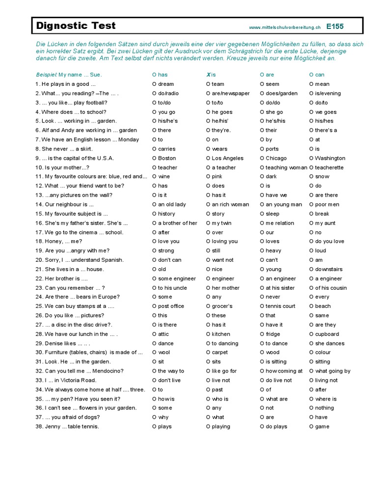 E155 Diagnostic Test | PDF