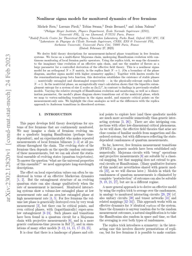Nonlinear Sigma Models For Monitored Dynamics of Free Fermions | PDF