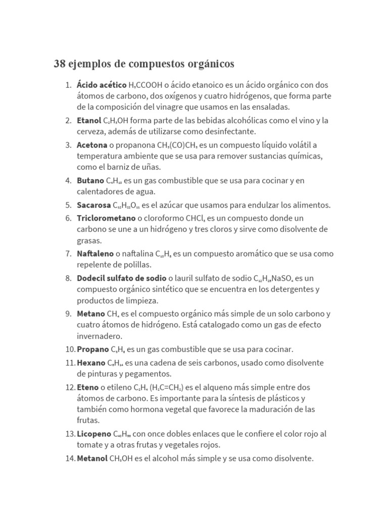 38 Ejemplos de Compuestos Orgánicos | PDF | Compuestos orgánicos | Etileno