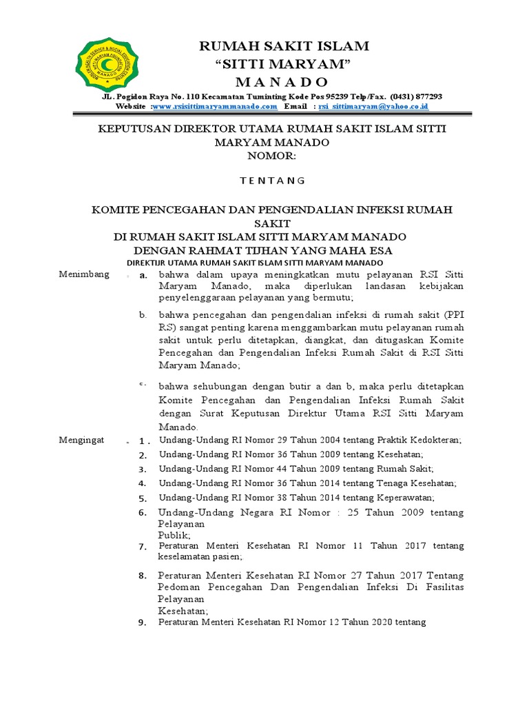 SK Komite Pencegahan Dan Pengendalian RSI PPI Dan IPCN TH 2022 | PDF