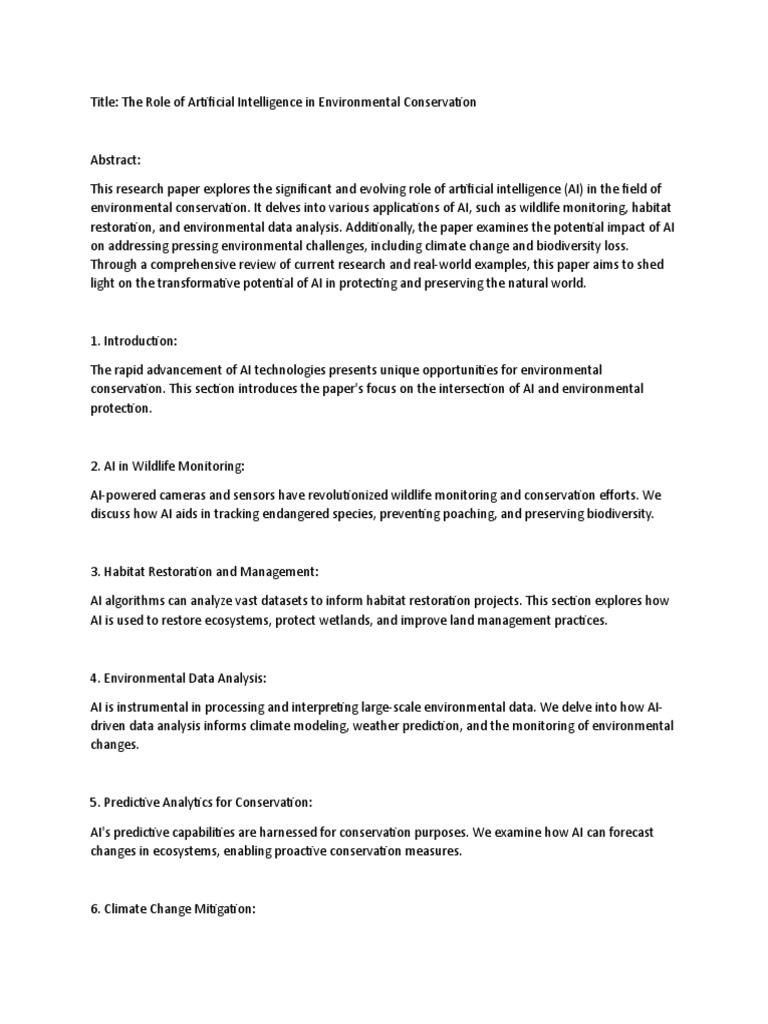The Role Of Artificial Intelligence In Environmental Conservation Pdf