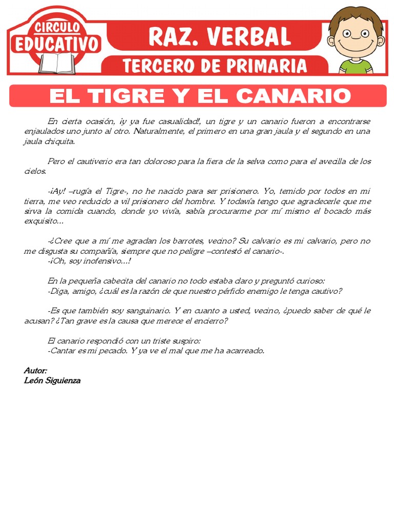 Lectura Sobre El Tigre y El Canario para Tercero de Primaria | PDF