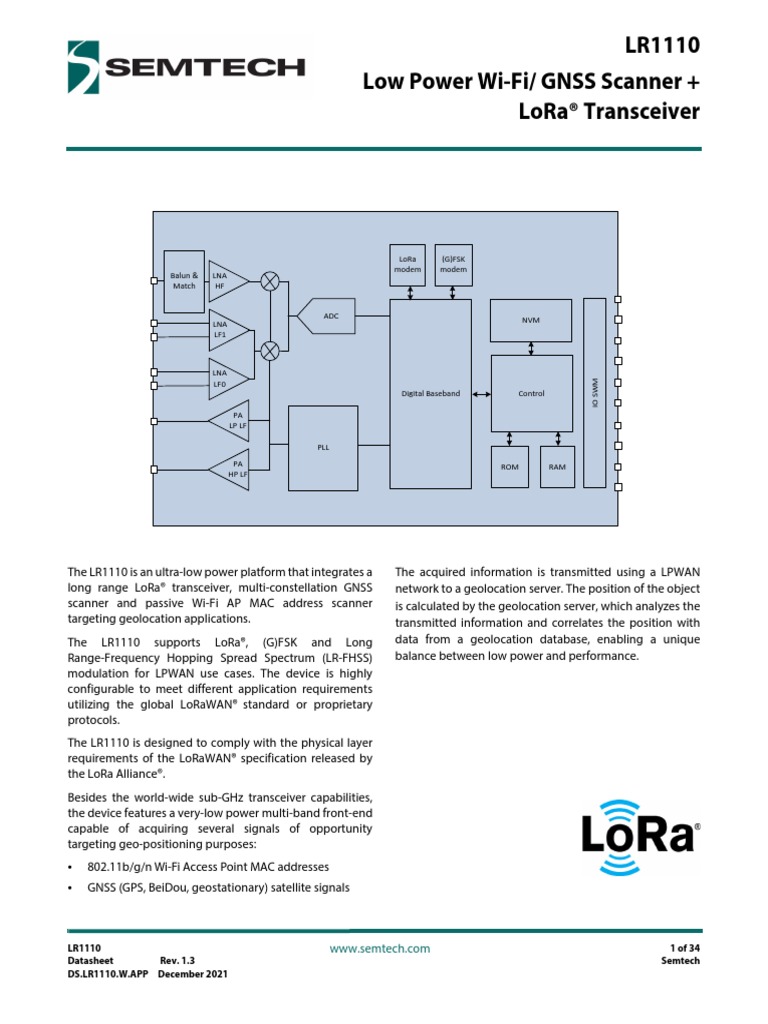 LR1110 Data Sheet v1 3 | PDF