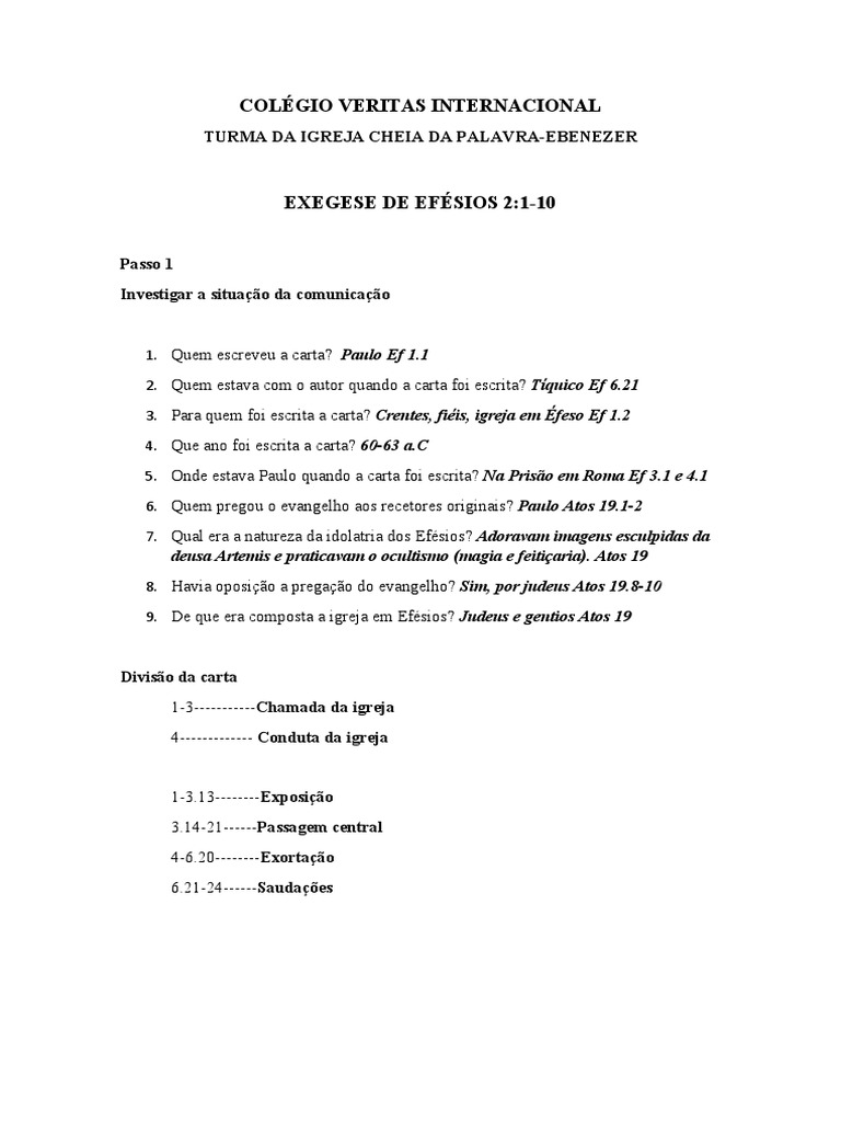 COLEGIO VERITAS INTERNACIONAL Efesios | PDF