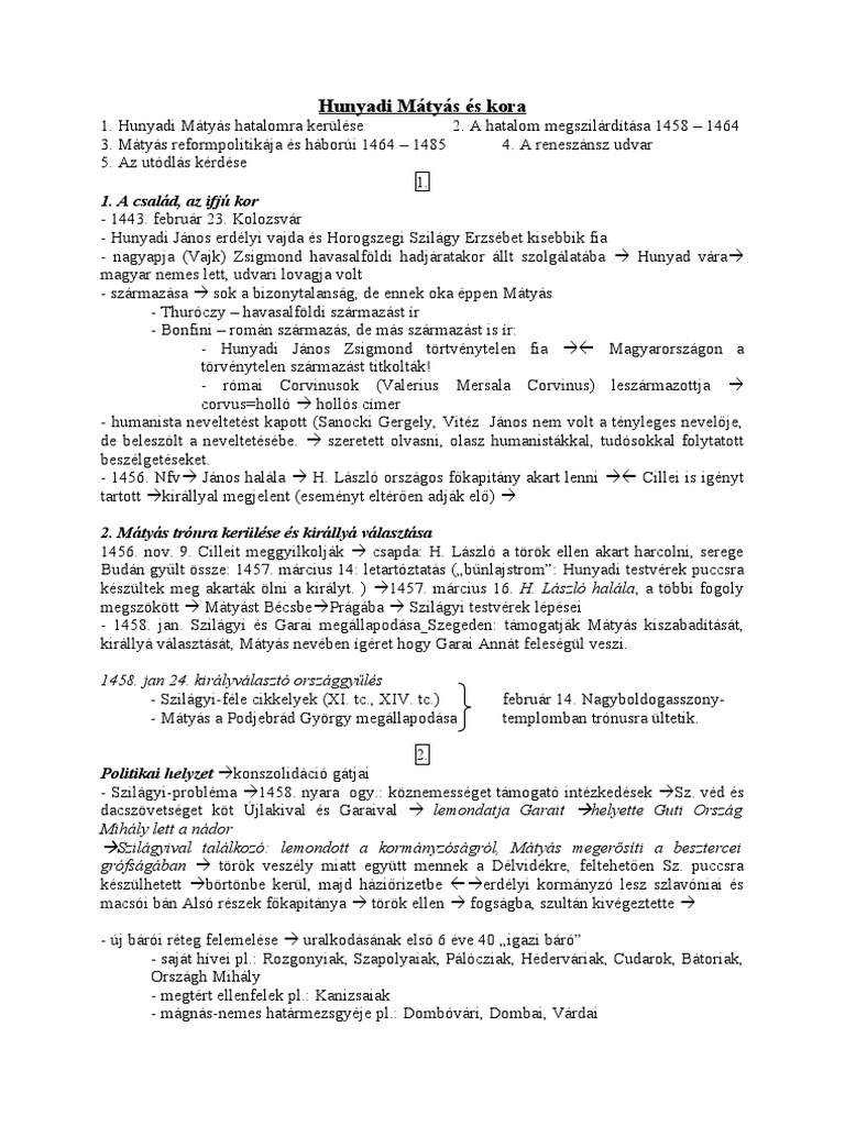 Hunyadi Mátyás És Kora | PDF