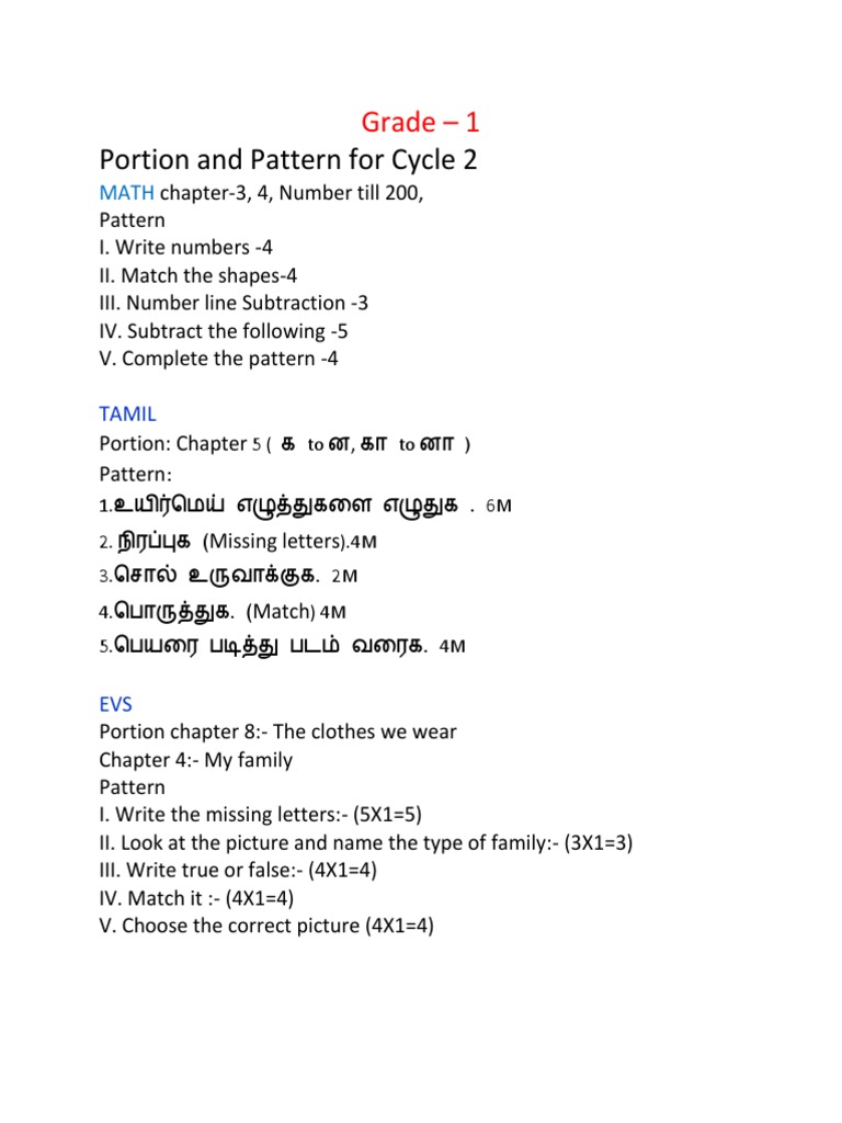Grade 1 Portion and Pattern | PDF