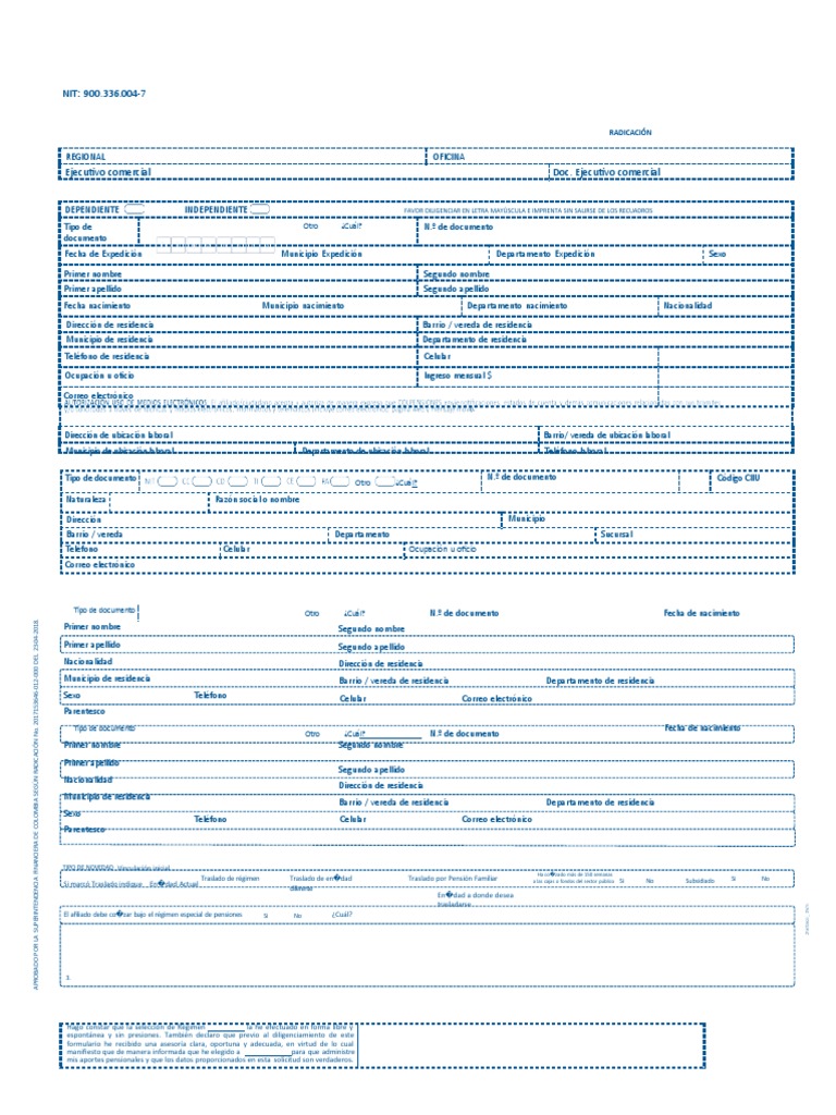 Formulario de Afiliacion Al Sistema General de Pensiones | PDF | Pensión