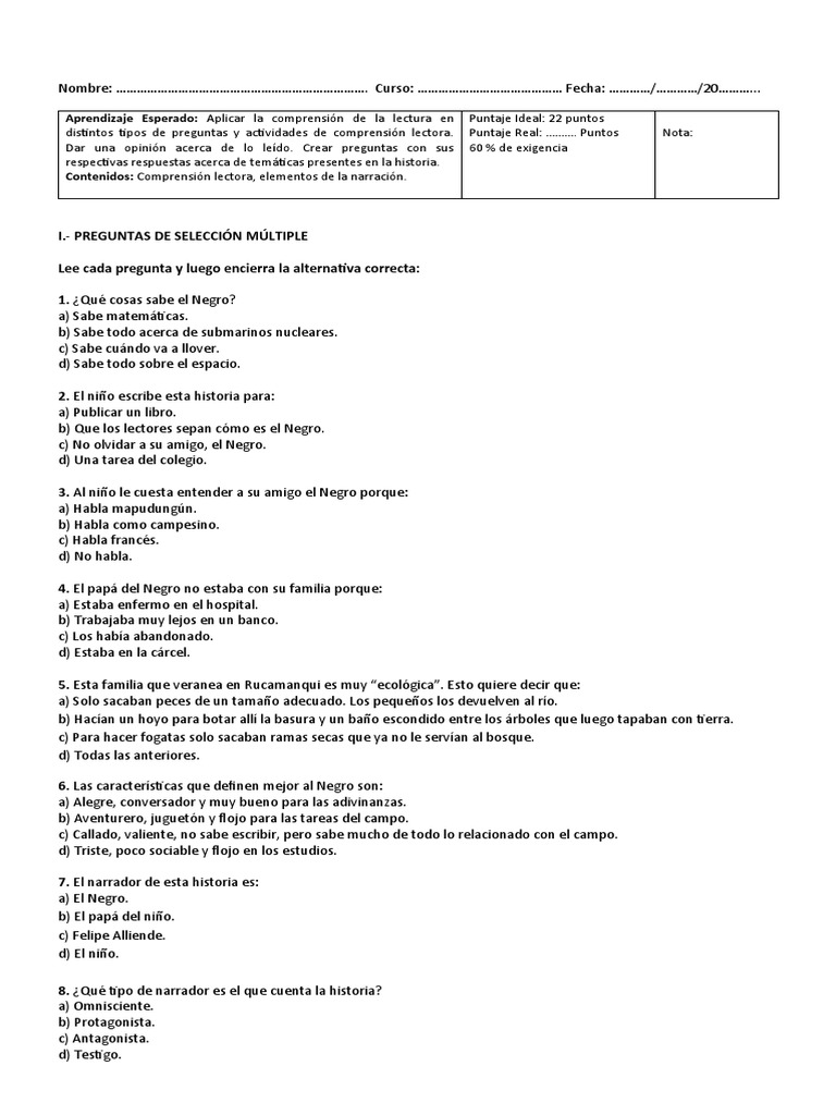 Prueba Mi Amigo El Negro | PDF