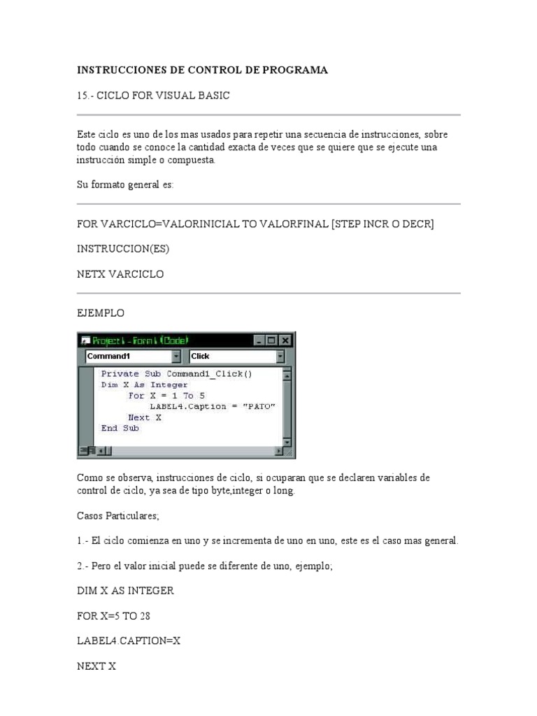Ciclo For en Visual Basic: Ejemplos y Uso | PDF | Básico | Ingeniería ...