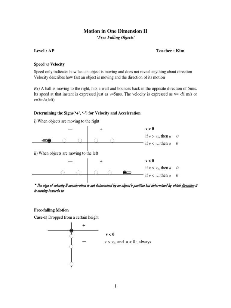Motionin One Dimension | PDF | Velocity | Acceleration