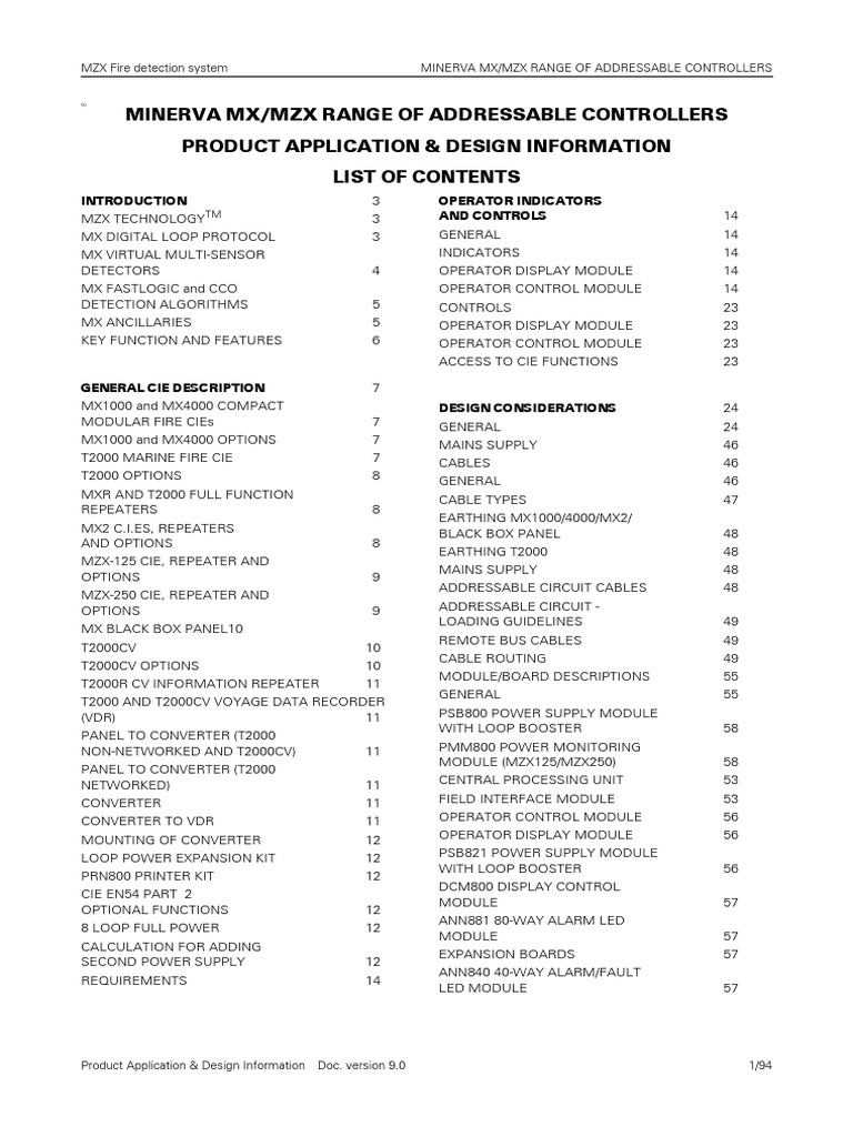 Minerva MX/MZX Fire Detection Overview | PDF | Sensor | Power Supply