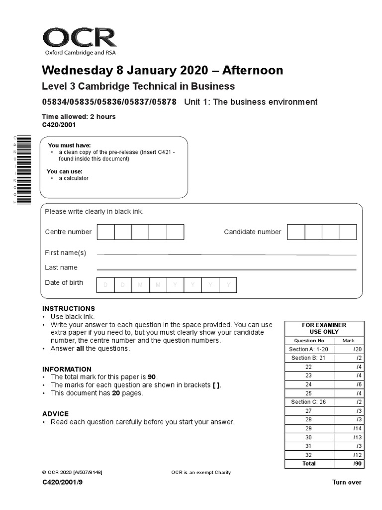CT - L3 - Business - U1 - QP 20 | PDF