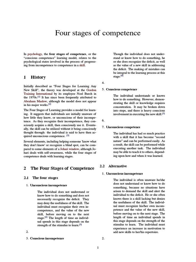 Competence 4 Stages Pdf Mental Processes Cognition