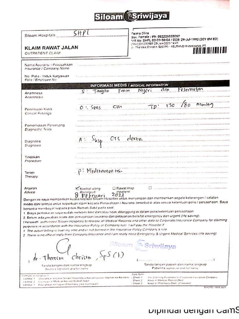 Surat Kontrol Ulang Olin | PDF