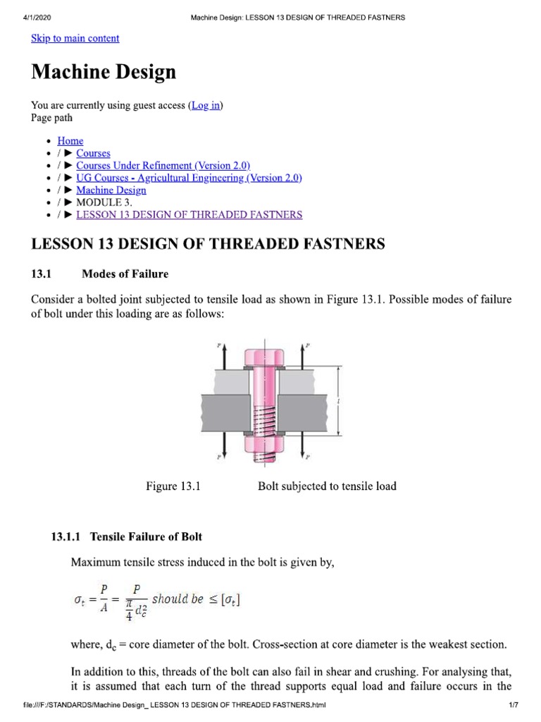 Design of Threaded Fastners | PDF