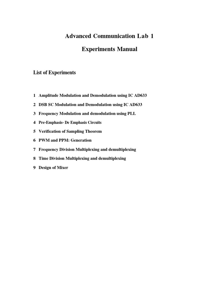 Communication Lab 1 Manual | PDF | Detector (Radio) | Modulation Communication Lab 1 Manual | PDF | Detector (Radio) | Modulation