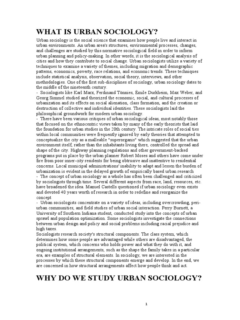 What is Urban Sociology | PDF