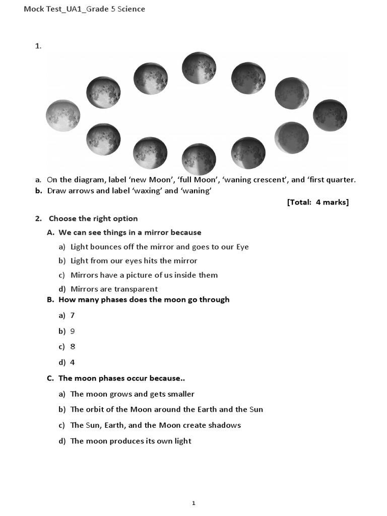 Grade 5 Science Mock Test For UA1 October22 1 PDF Moon Bodies Of