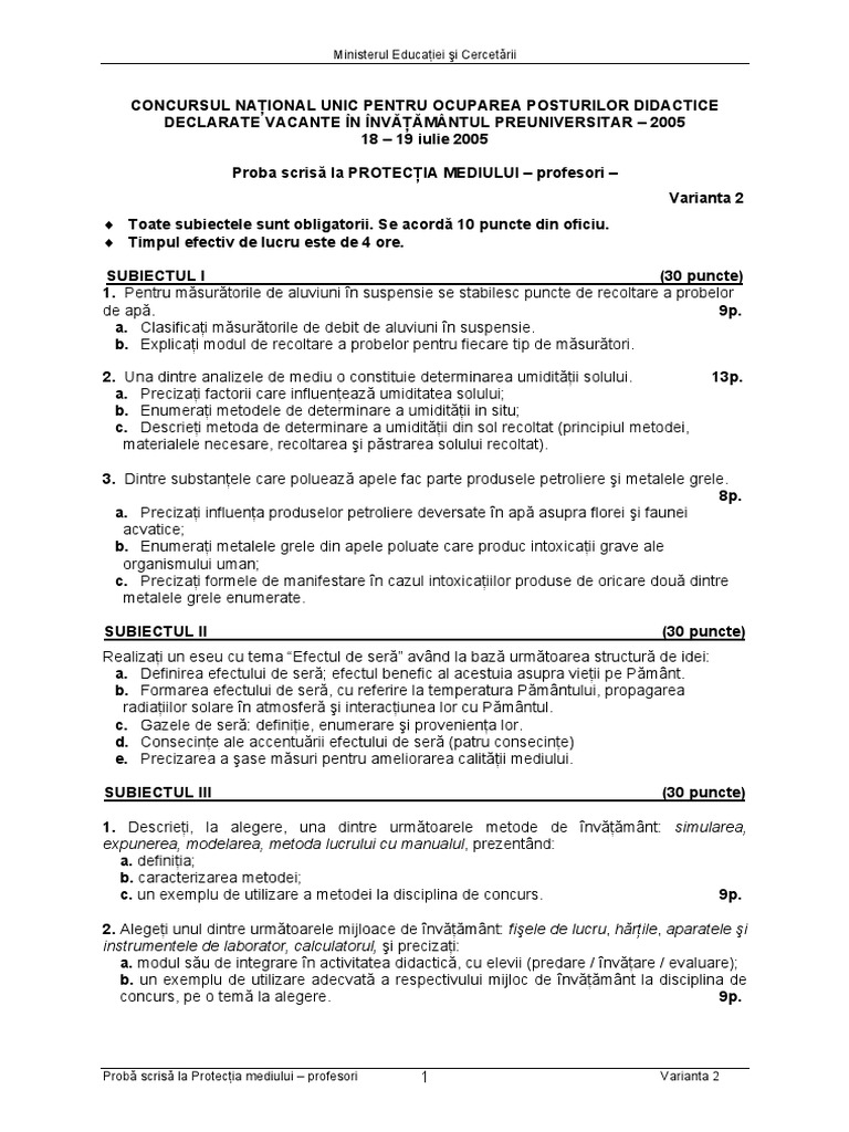 Tit05 20 Protectia Mediului Prof Sub Var2 05 | PDF