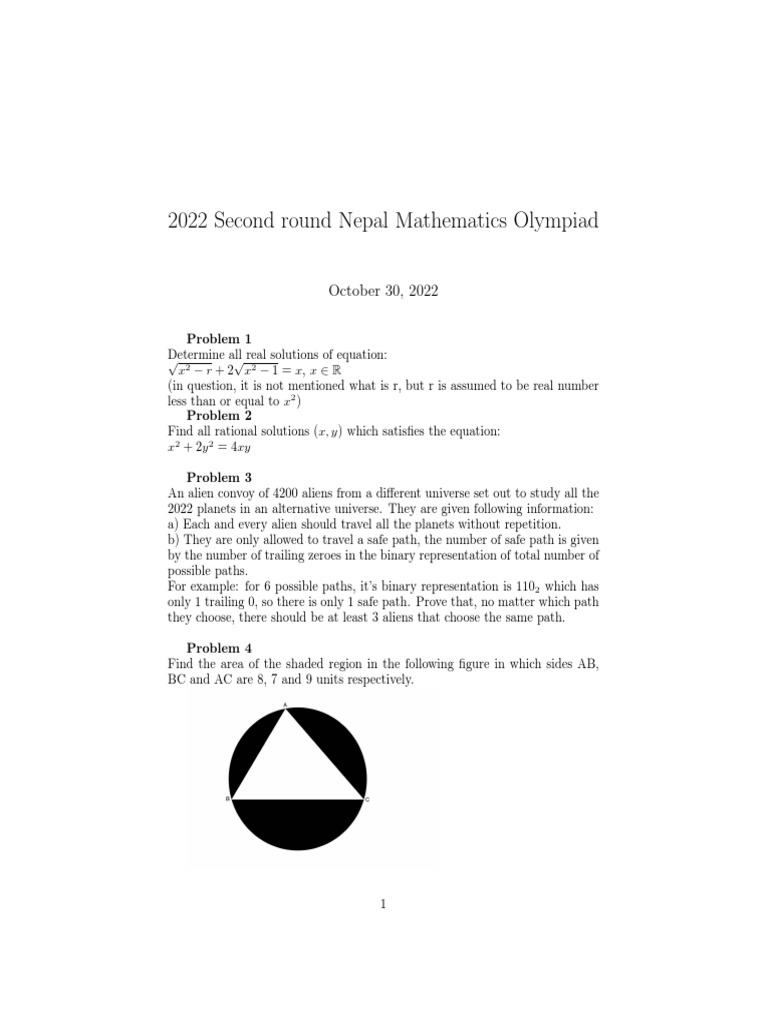 2022 Second Round Nepal Mathematics Olympiad | PDF