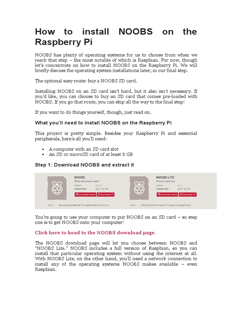 Experiment-0 How To Install NOOBS On The Raspberry Pi-1 | PDF ...