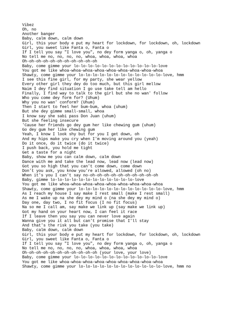 Baby Calm Down Lyrics Analysis | PDF
