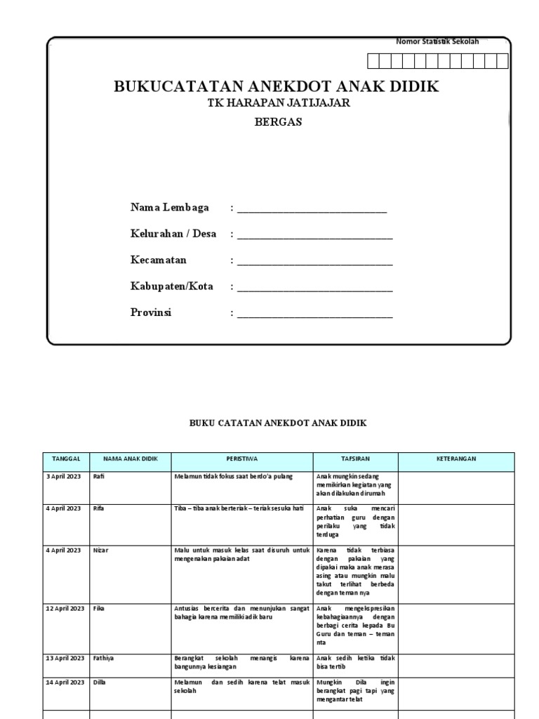 Buku Catatan Anekdot Paud | PDF