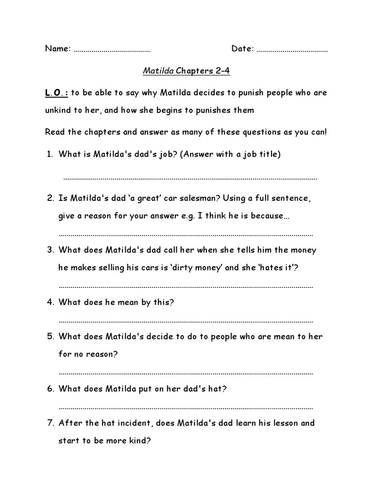 Matilda Chapter 2: Punishment and Lessons | PDF