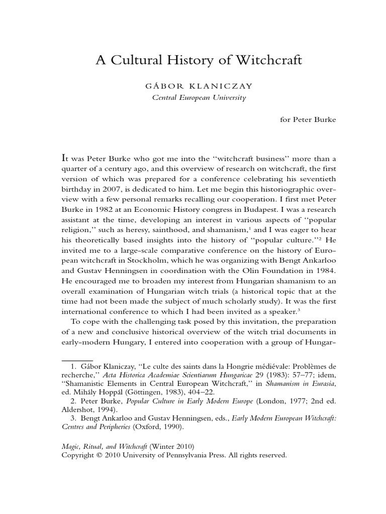 A Cultural History of Witchcraft | PDF | Witchcraft | Witch Hunt