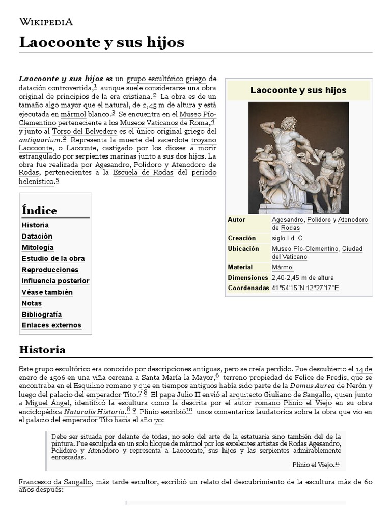 Laocoonte y Sus Hijos - Wikipedia, La Enciclopedia Libre | PDF