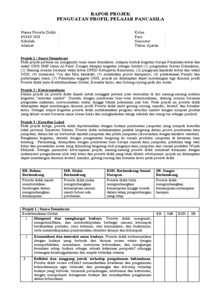 RAPOR P5 - SMP Islam Al Fahd | PDF