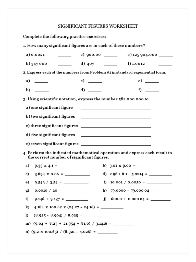 Significant Figures Practice Worksheet | PDF