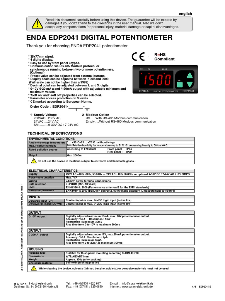 Da 01 en EDP2041 - 230 - DIGITALER - POTENTIOMETER | PDF | Alternating Current | Electric Power