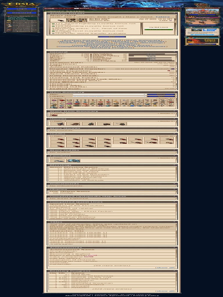 Tibia Character Auction Details | PDF