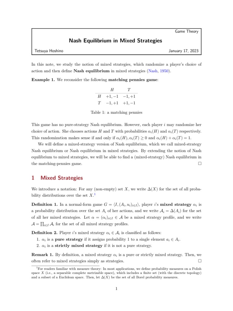 Game1bb Nash Eqm Mixed-1 | PDF | Measure (Mathematics) | Function (Mathematics)