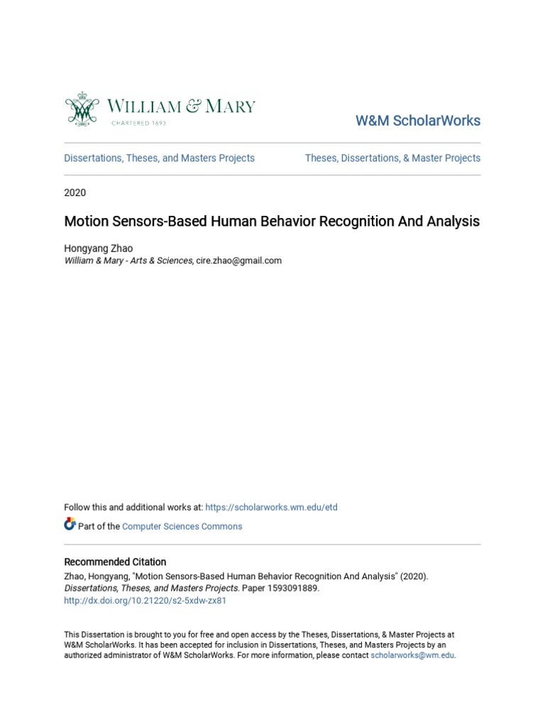 Motion Sensors Based Human Behavior Recognition And Analysis Pdf