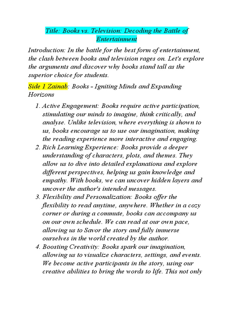 English - Debate Books Vs Television | PDF