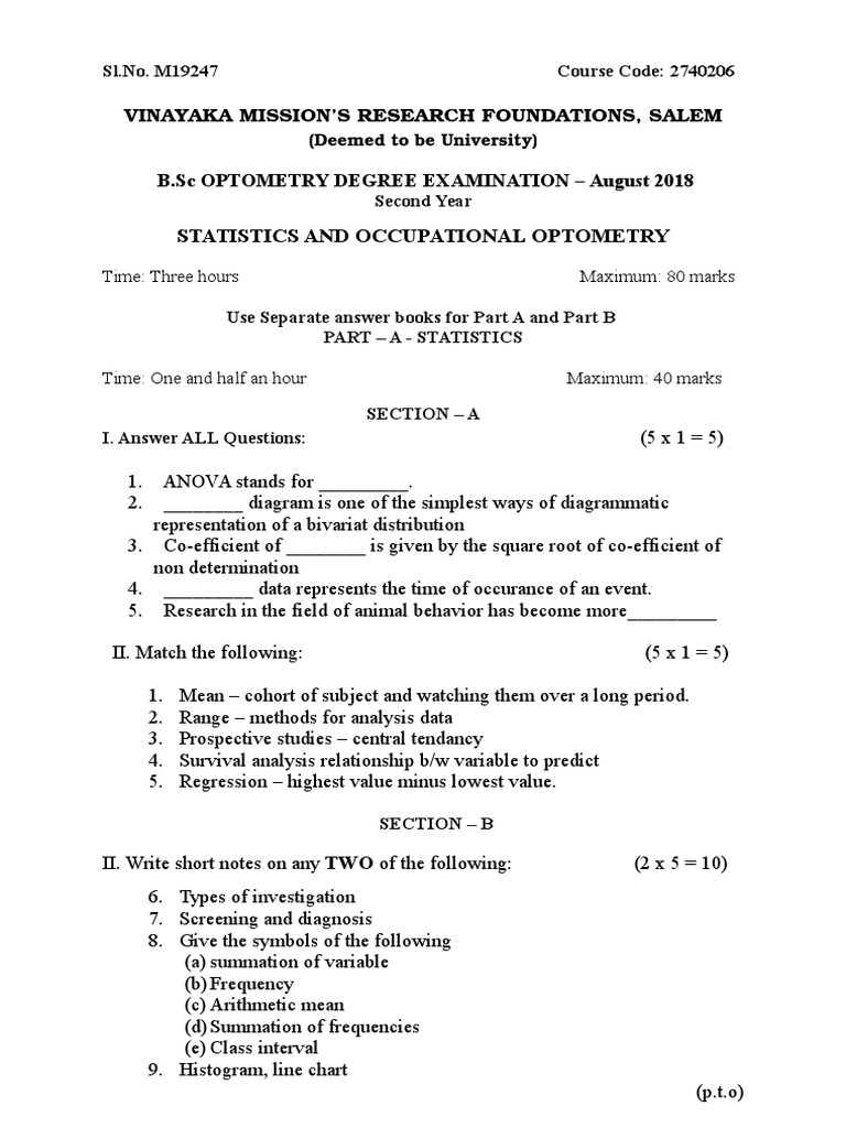 Statistics and Occupational Optometry | PDF | Statistics | Occupational ...