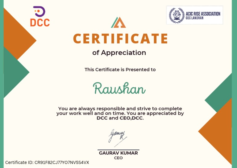 RAUSHAN Cerificate | PDF